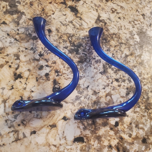 Accents | Pair Of Vintage Handblown Cobalt Blue Glass Bud Vase Curved ...